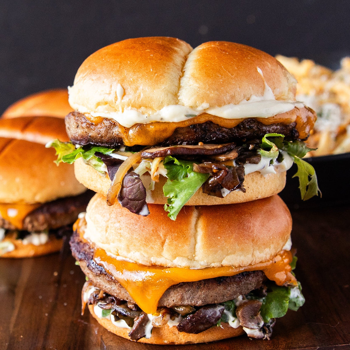 Onion & Mushroom Bison Burgers With Truffle Aioli And Truffle Fries ...