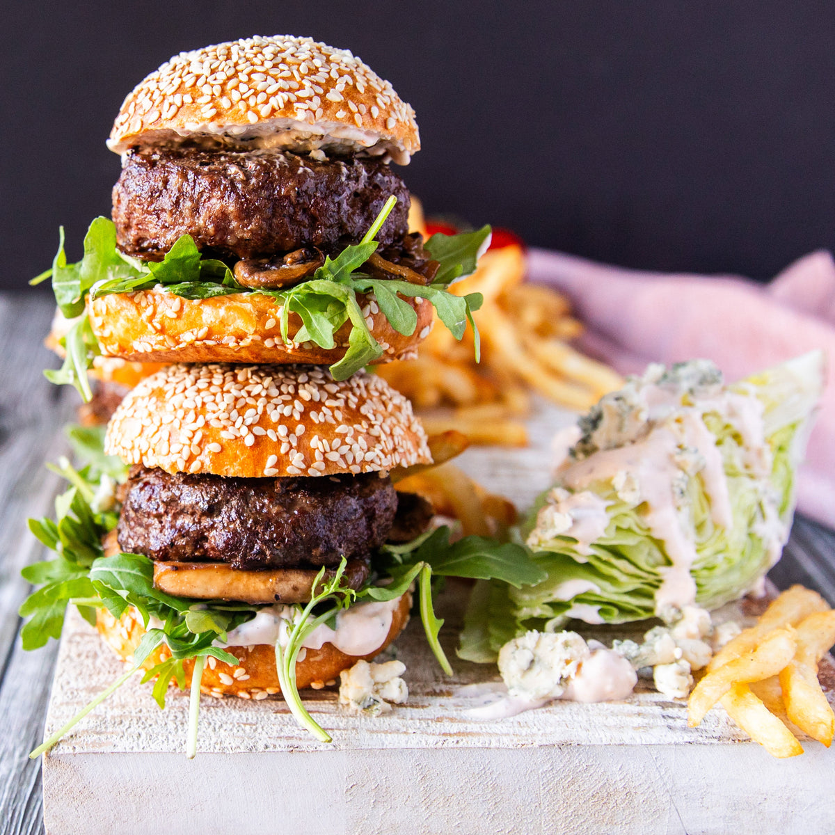 Grilled Handmade Burgers with Homemade Brioche Buns and Iceberg Wedge ...