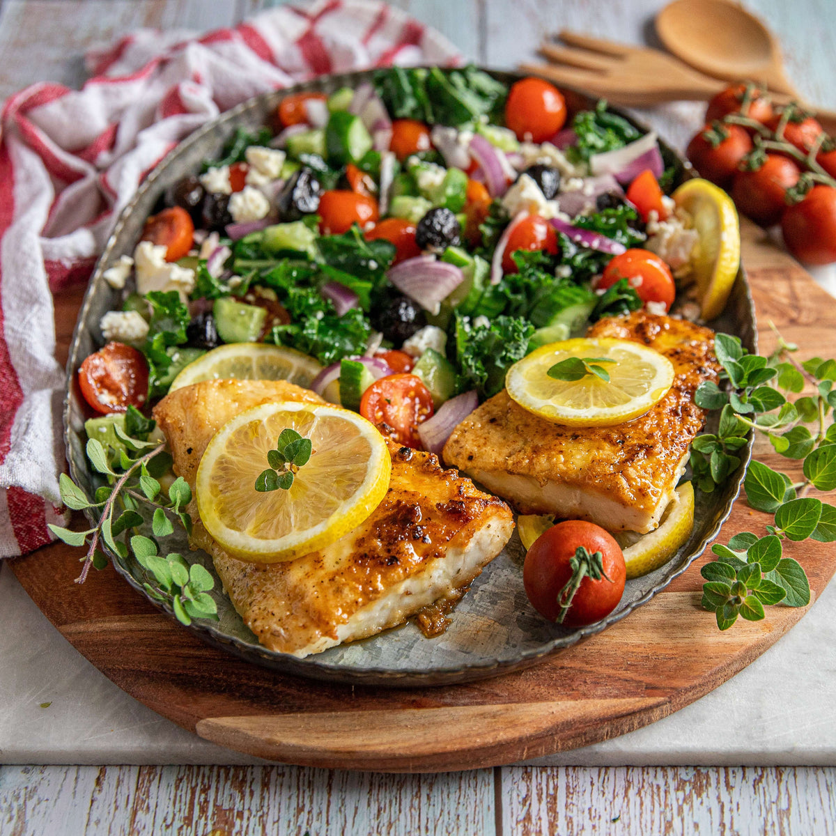 Halibut with Greek Style Salad – Sealand Quality Foods