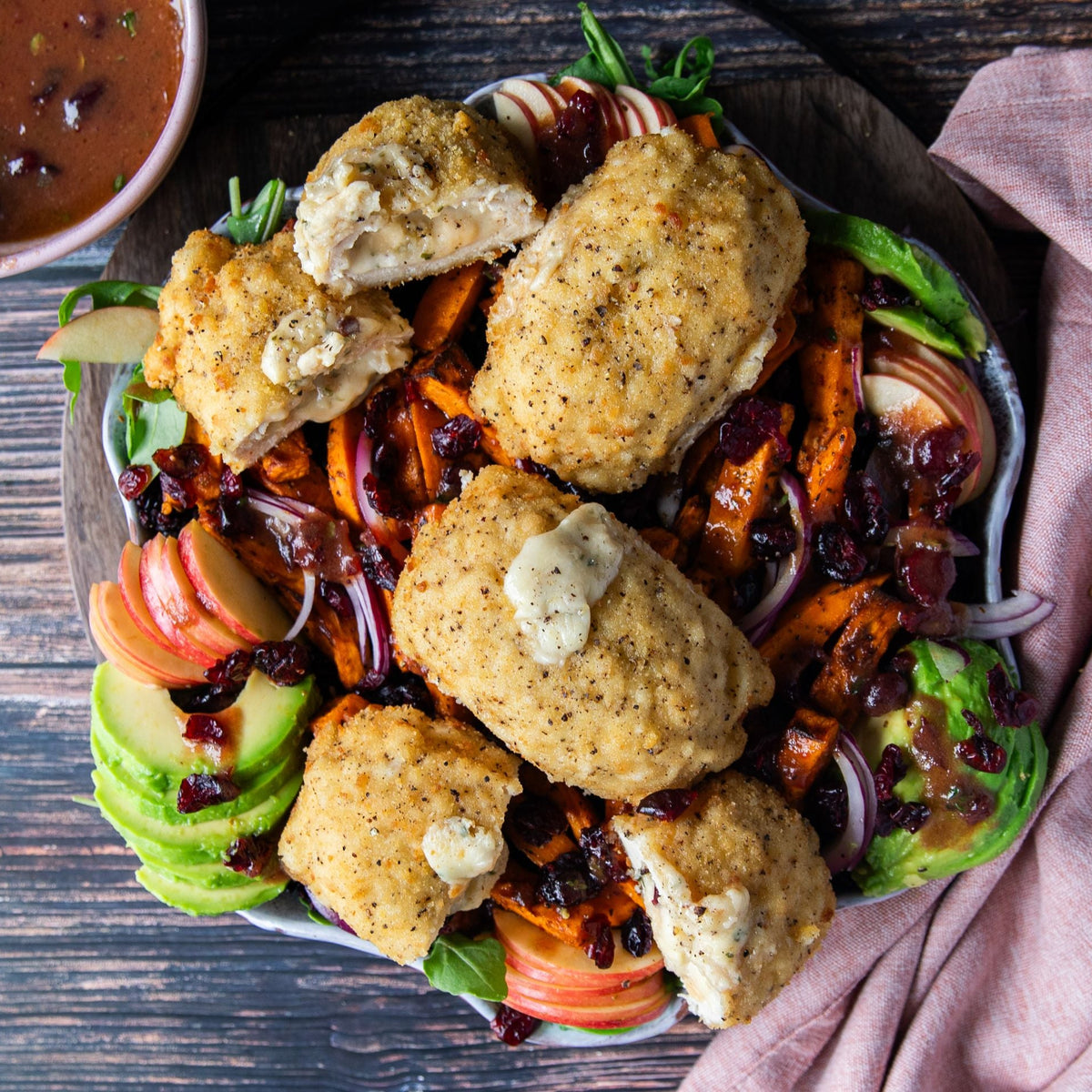 Brie, Apple and Cranberry Stuffed Chicken with Wild Rice Sweet Potato ...